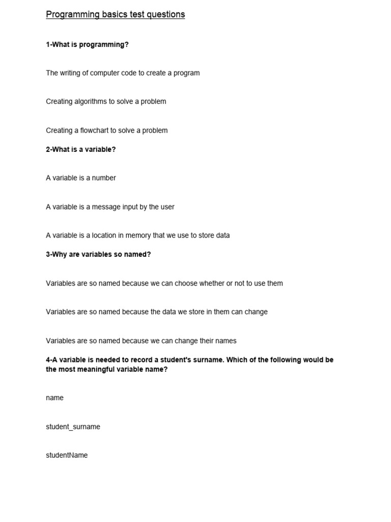 Variables Mini-Test 2023 | PDF