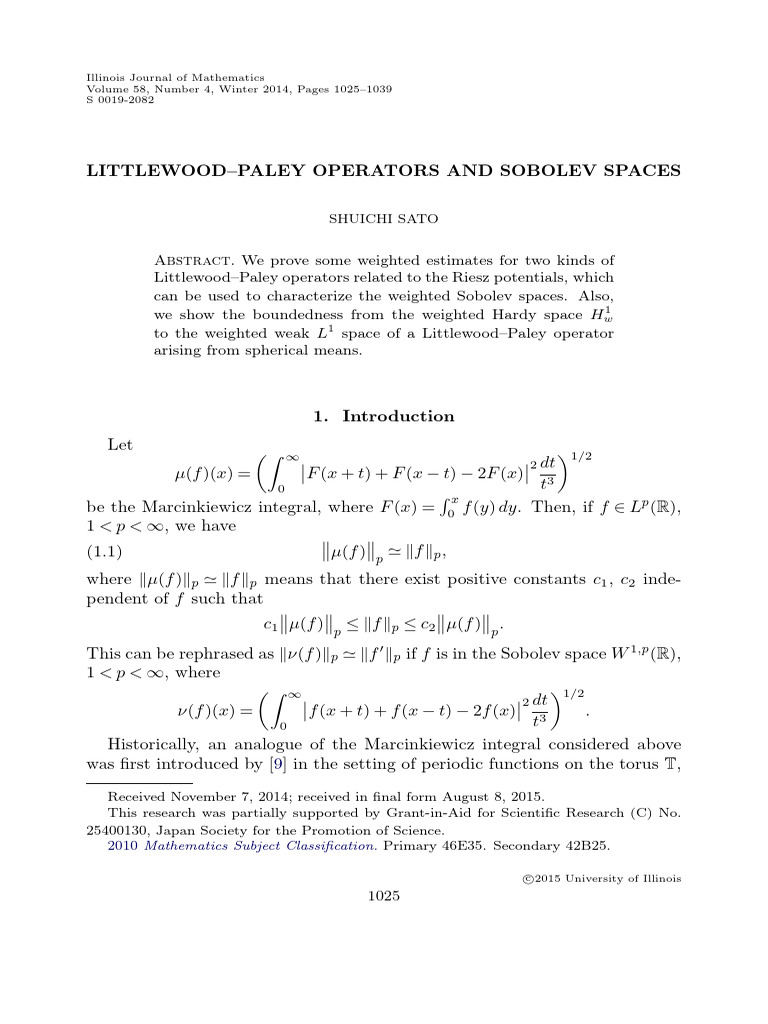 Littlewood-Paley Operators and Sobolev Spaces | PDF | Functions And Mappings | Mathematical Analysis