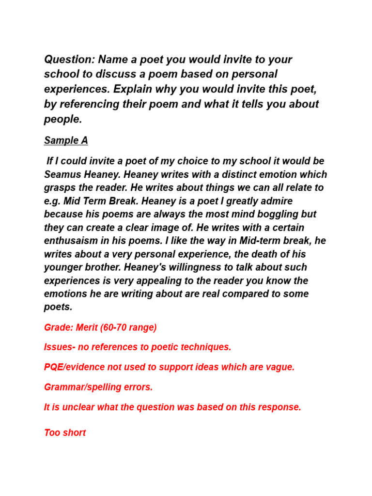 Sample Answers and Grades | PDF | Poetry