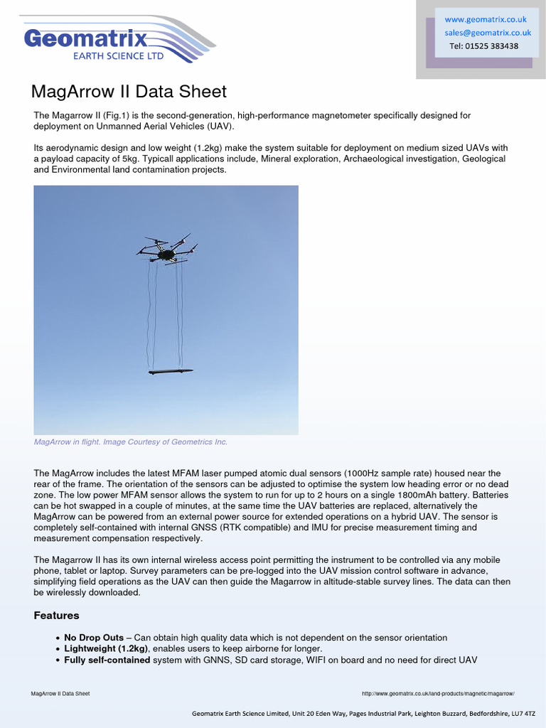 MagArrow II Data Sheet | PDF | Unmanned Aerial Vehicle | Magnetometer