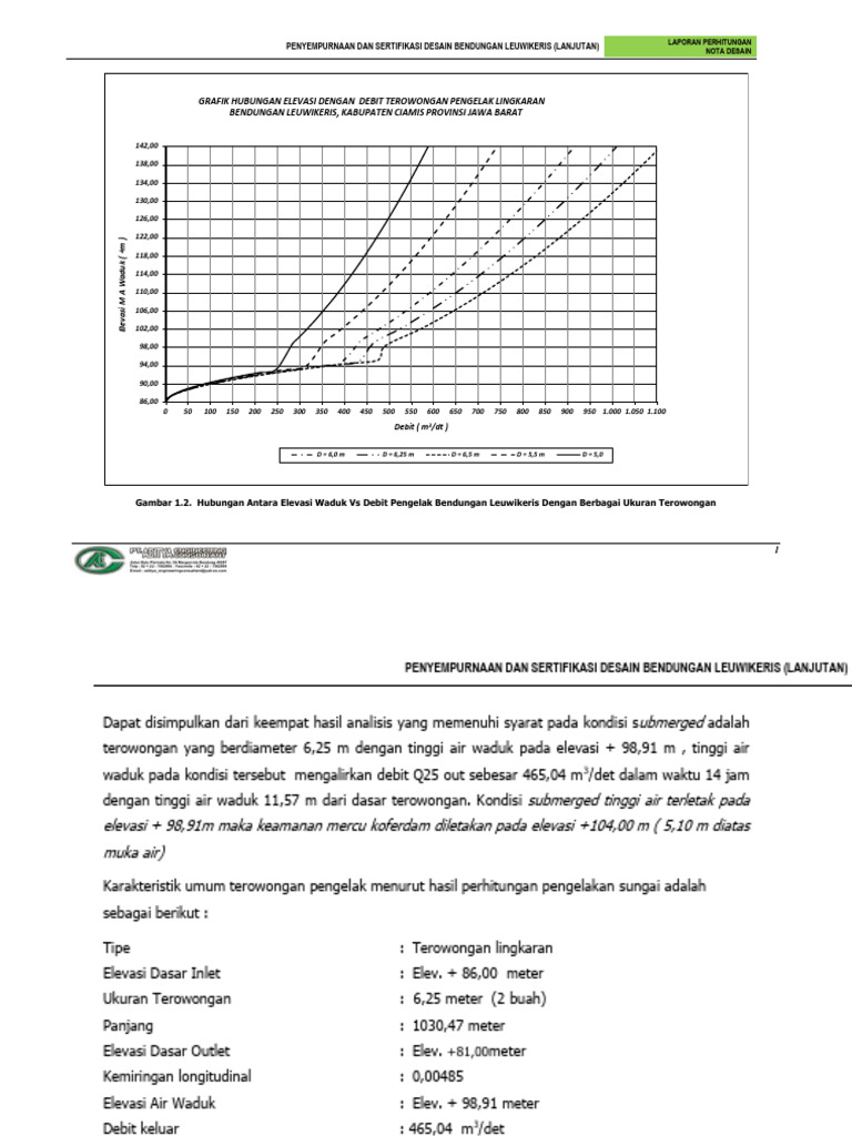 Grafik Hubungan Elevasi Waduk Dengan Debit Terowongan Pengelak Lingkaran (Sumber Nota Desain ...