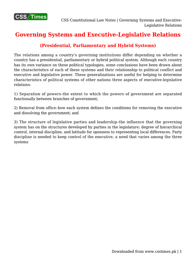 CSS Constitutional Law Notes - Governing Systems and Executive ...