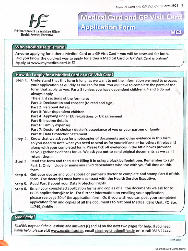 Medical Card Application Form | PDF