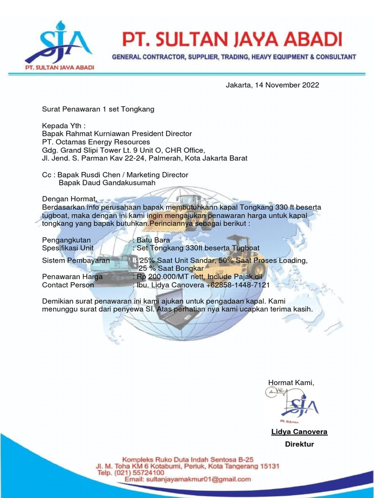 Surat Penawaran Tongkang Batubara (FCO) | PDF