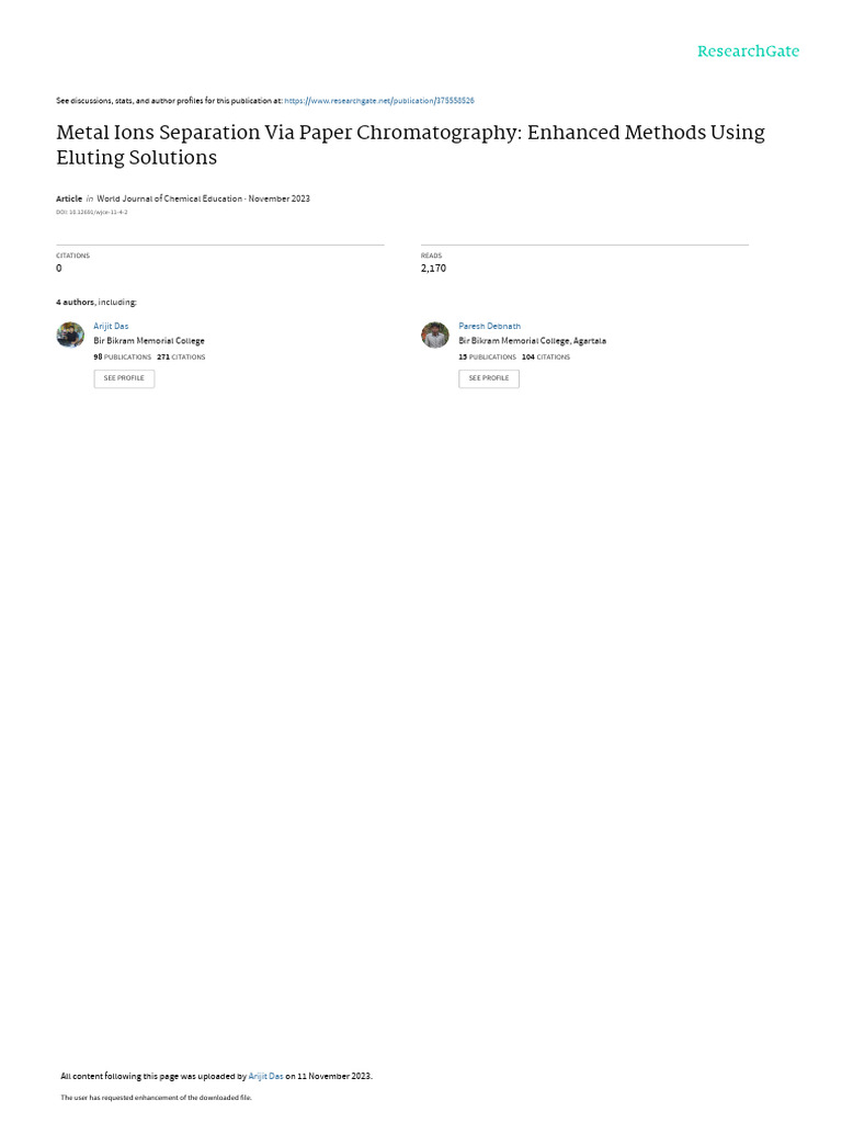 Metal Ions Separation Via Paper Chromatography - Enhanced Methods Using ...