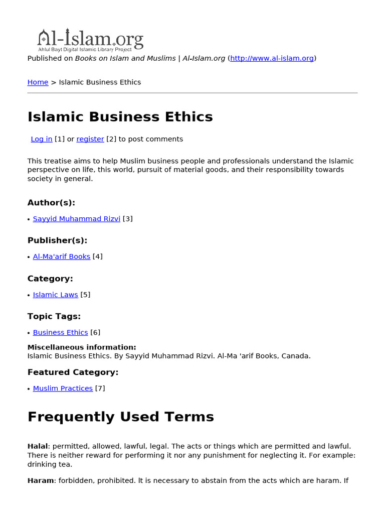 Business Ethics | PDF | Muhammad | Sharia