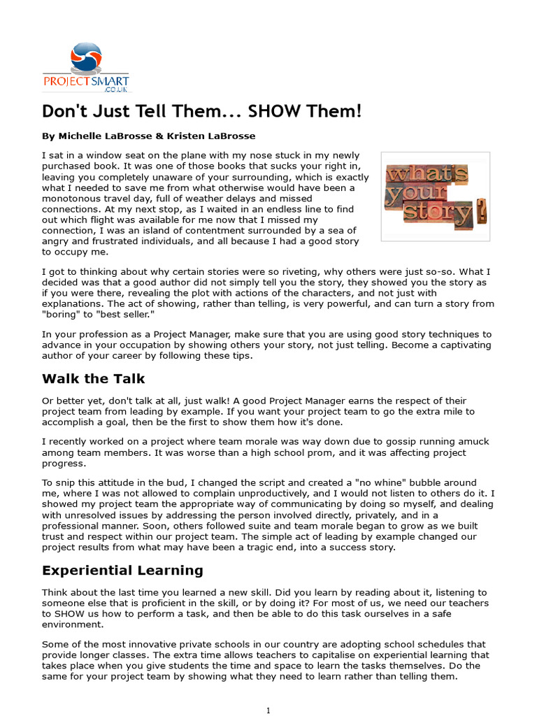 Show, Don't Tell: Project Management Tips | PDF | Social Psychology ...