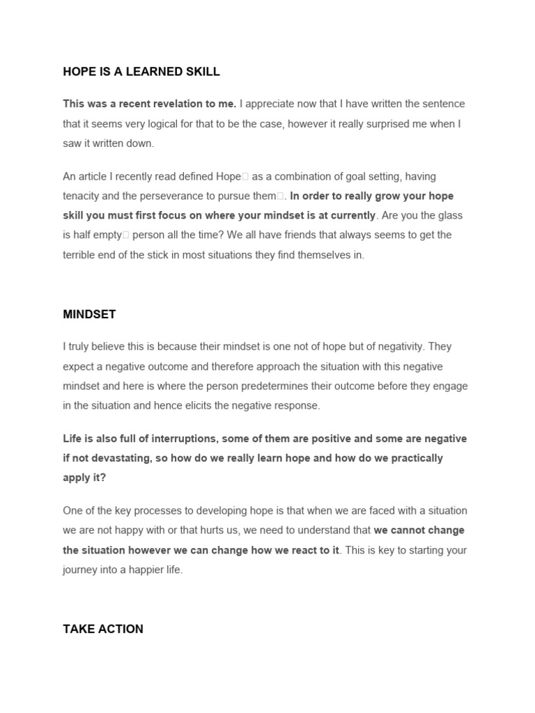 Hope Is A Learned Skill | PDF