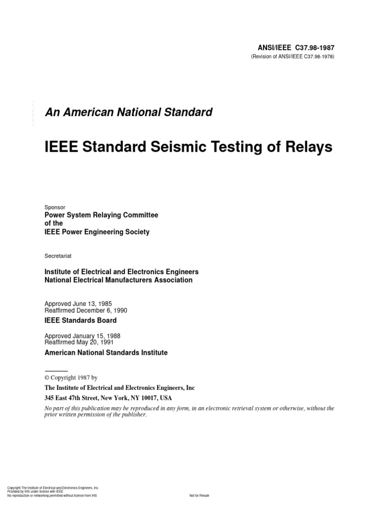 C37.98 IEEE Standard Seismic Testing of Relays | PDF | Relay | Calibration