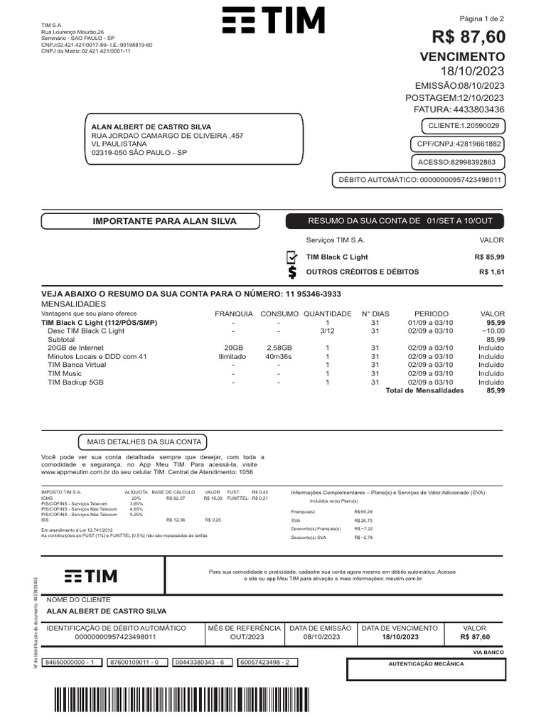 Comprovante Tim | PDF