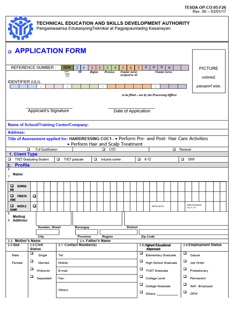 Hairdressing Assessment Application Form | PDF