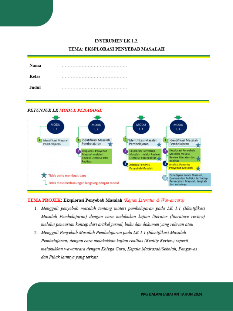 Instrumen LK 1.2. - Eksplorasi Penyebab Masalah - Kajian Literatur Dan Wawancara - (MODUL ...