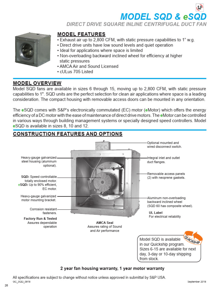 SQD Information Manual | PDF | Duct (Flow) | Electric Motor