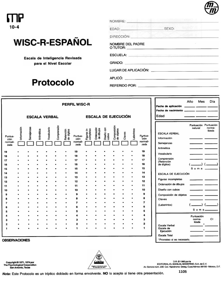 wisc | PDF | Pruebas psicologicas | Cociente de inteligencia
