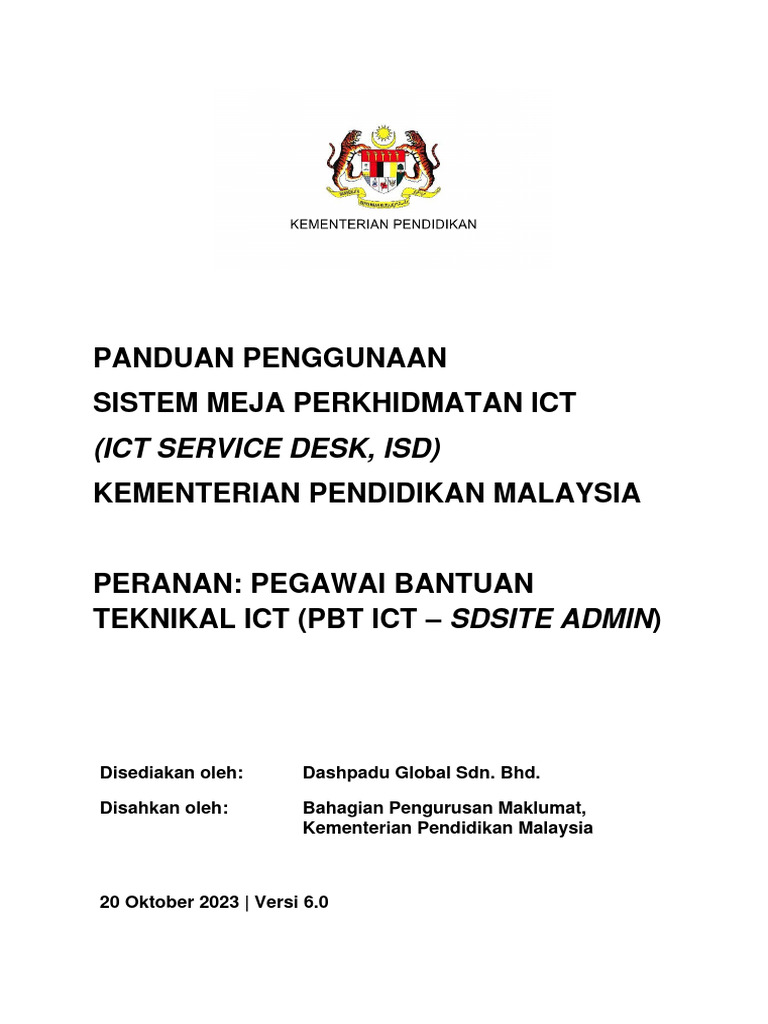 PBT ICT SDSITE ADMIN - Panduan Penggunaan Sistem Meja Perkhidmatan ICT KPM V6.0 - FINAL | PDF