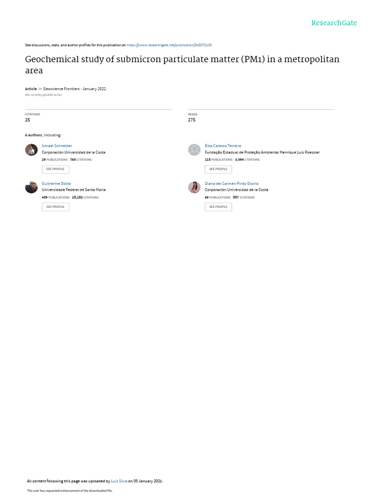 Geochemical Study of Submicron Particulate Matter (PM1) in A Metropolitan | PDF | Air Pollution ...