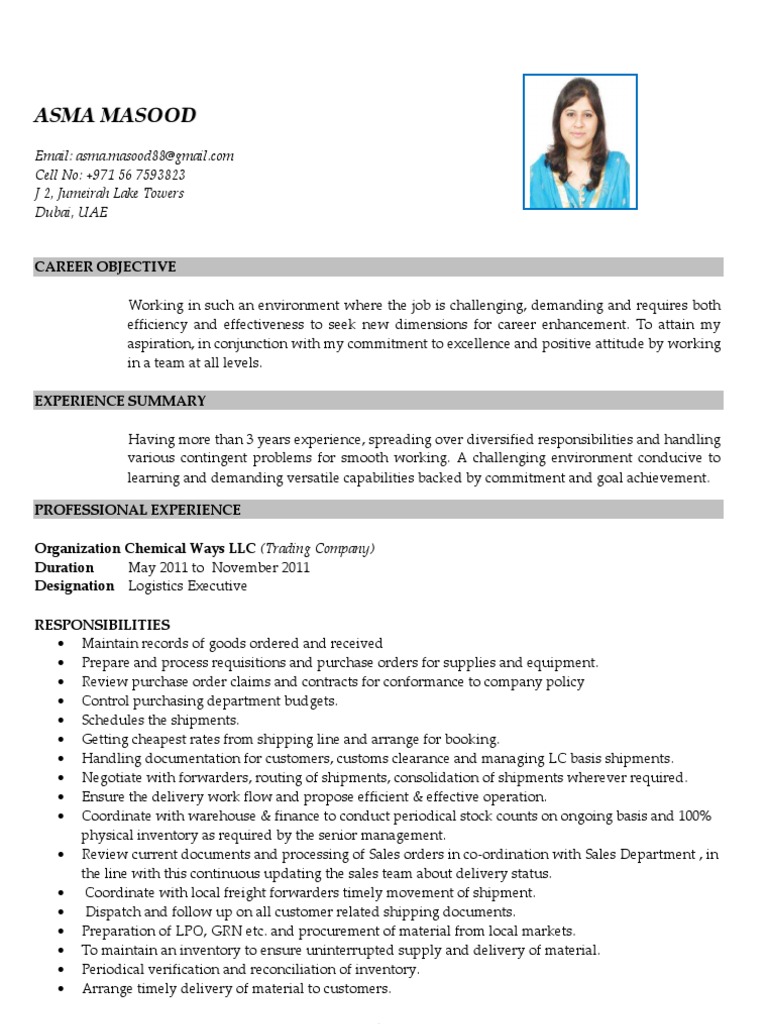 Asma CV | PDF | Cargo | Logistics