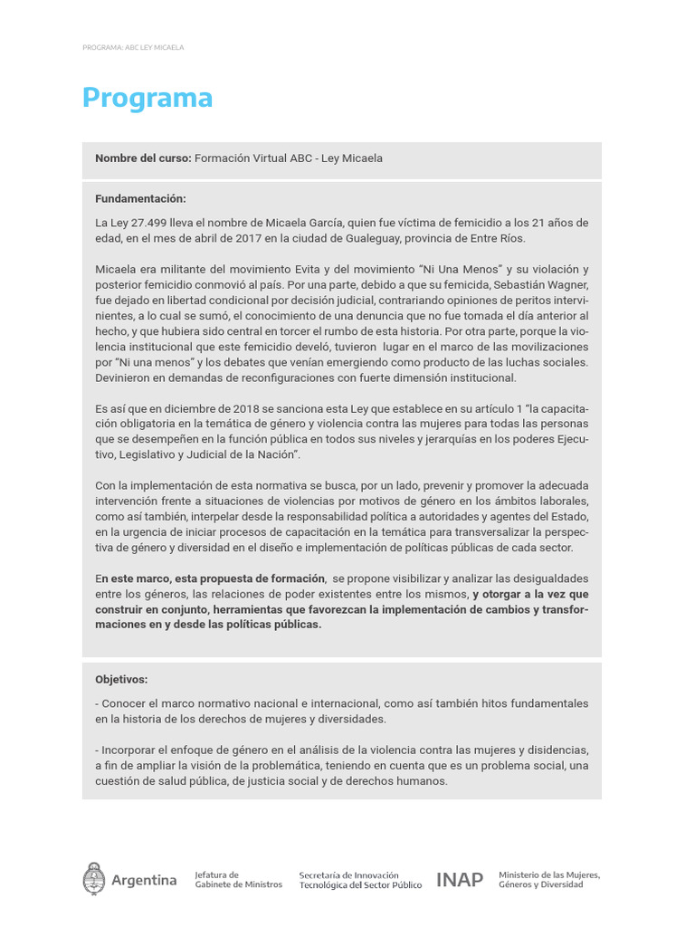 Programa - ABC Ley Micaela | PDF | Género | Estudios de género