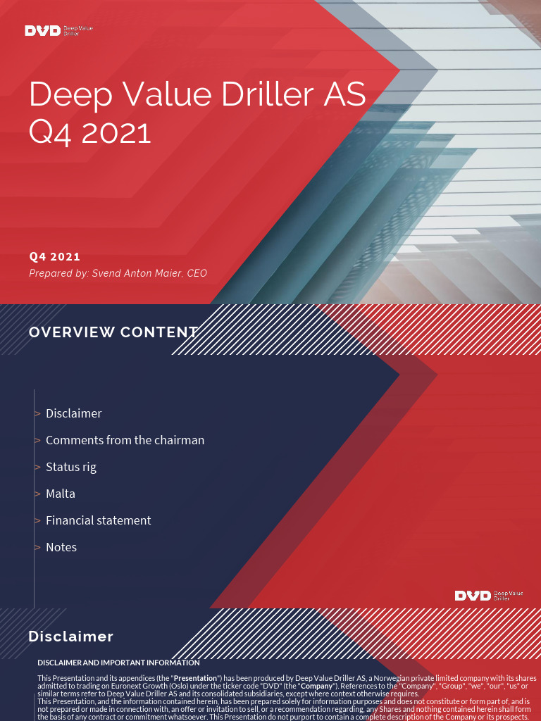 Deep Value Driller AS - Q4 2021 Report 2 | PDF | Risk | Information