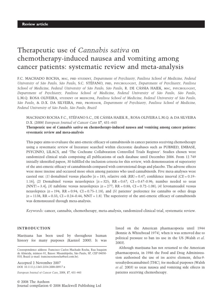 Therapeutic Use of Cannabis Sativa On Chemotherapy-Induced Nausea and ...