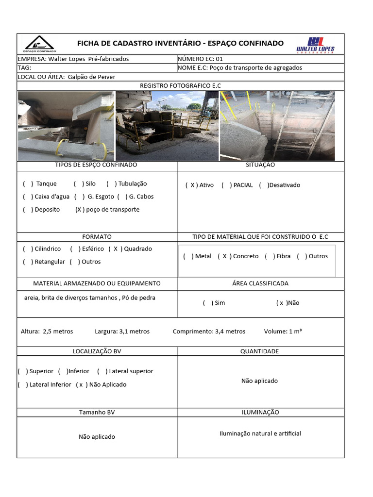 E.C Ficha de Cadastro Espaco Confinado | PDF