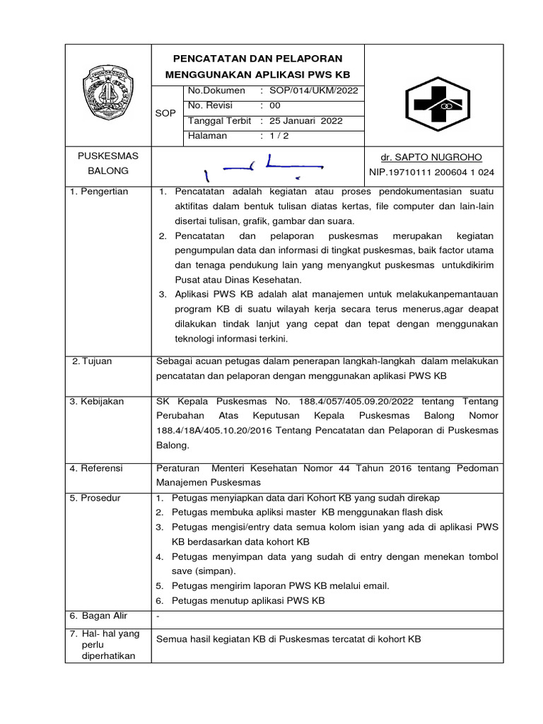 Sop Pencatatan Dan Pelaporan Aplikasi PWS KB 2023 | PDF | Bisnis | Pengelolaan Keuangan & Uang