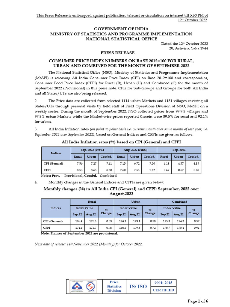 CPI Press Release September 20221665576010651 | PDF | Consumer Price ...