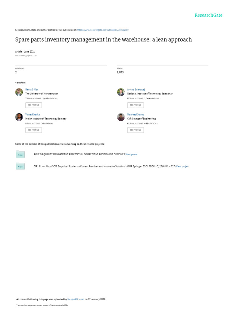 Spare Parts Management Report For Warehousing | PDF | Inventory | Warehouse