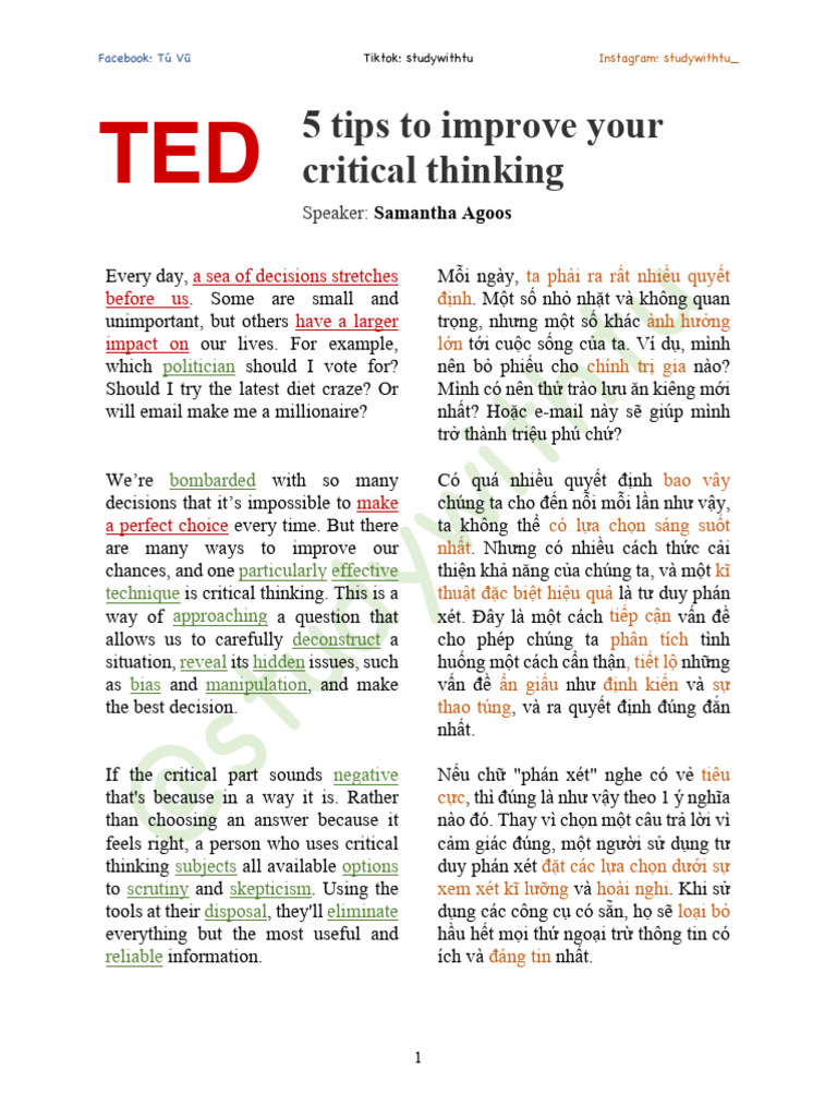 5 Tips To Improve Your Critical Thinking | PDF