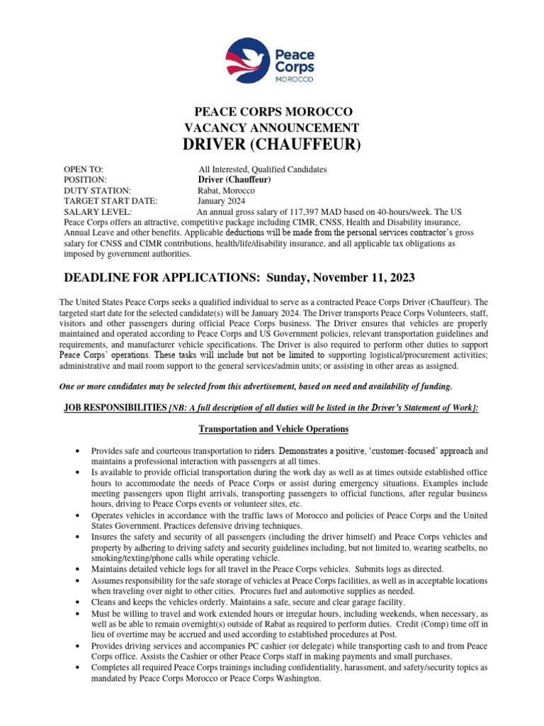 Driver - Vacancy Announcement | PDF | Résumé | Employment
