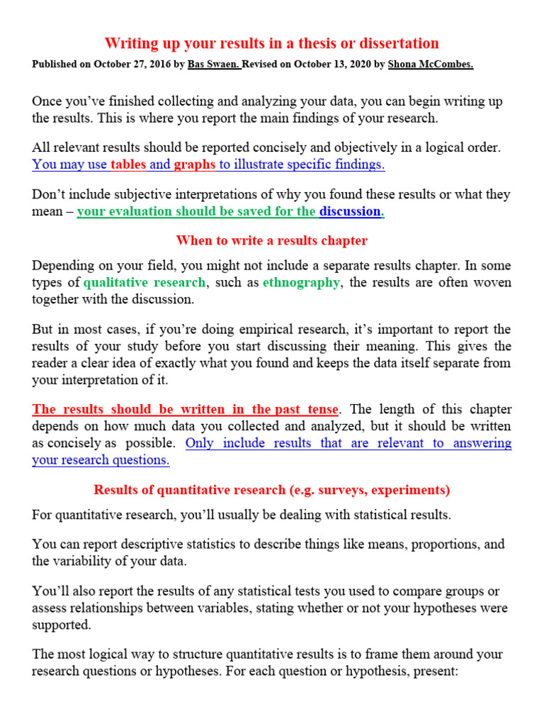 Writing Up Your Results in A Thesis or Dissertation | PDF | Statistics ...