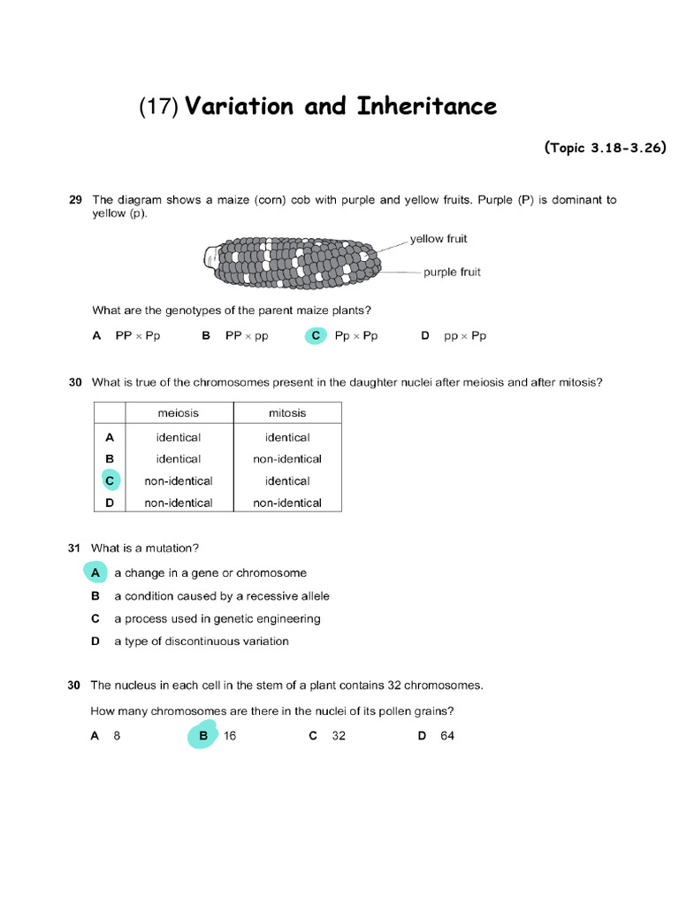 17. Variation and Inheritance | PDF | Dominance (Genetics) | Ploidy