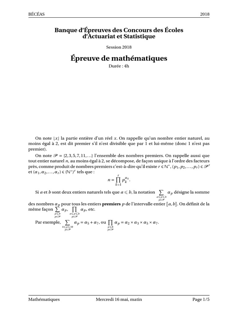 2018 Sujets | PDF | Limite (mathématiques) | Inégalité (mathématiques)