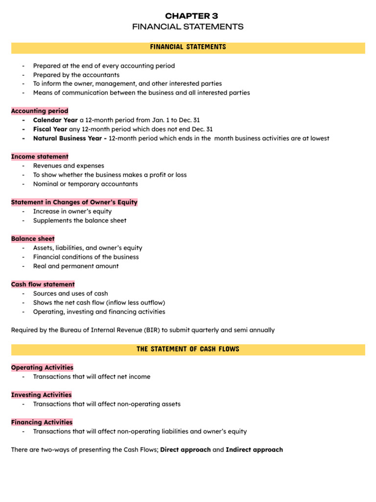 Chapter 3 - FINANCIAL STATEMENTS | PDF | Income Statement | Equity (Finance)
