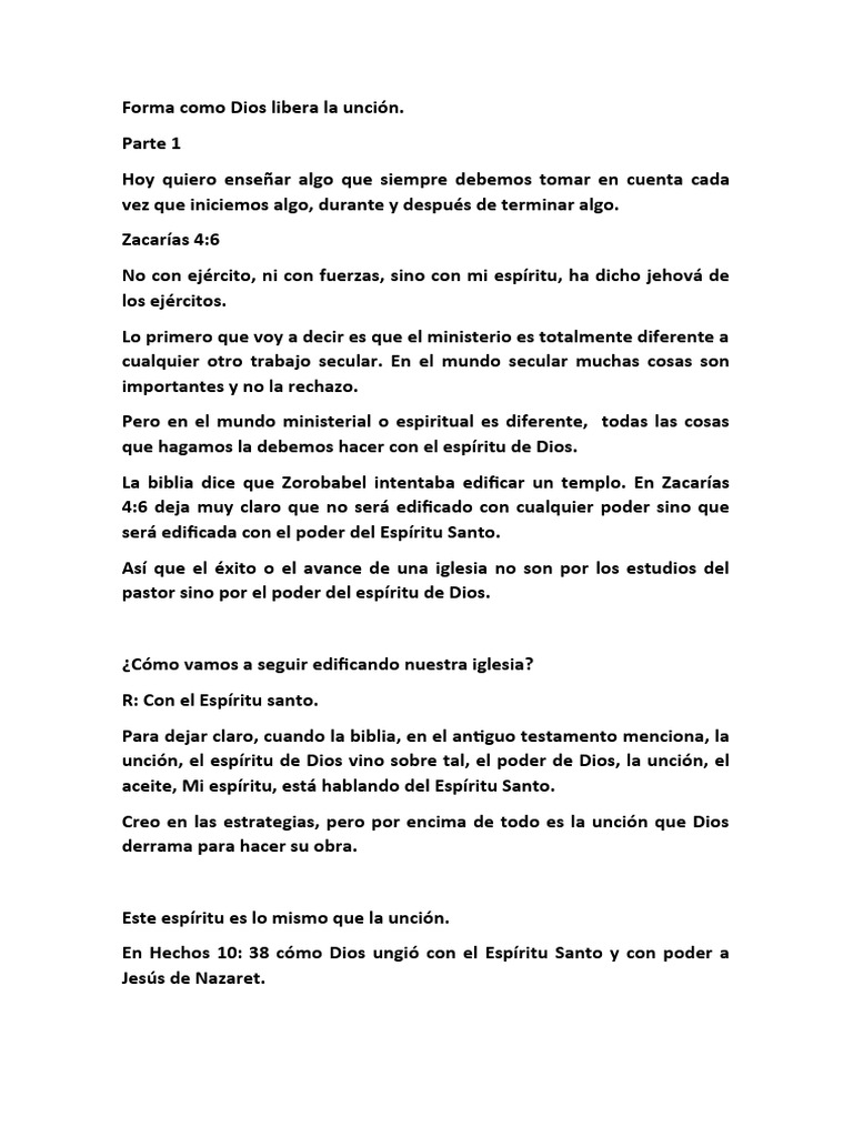 Como Dios Libera La Uncion | PDF | La unción | espíritu Santo