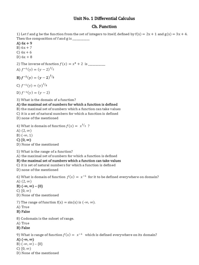 MCQ's On Applied Mathematics Unit - 1 Differential Calculus | PDF | Function (Mathematics) | Slope