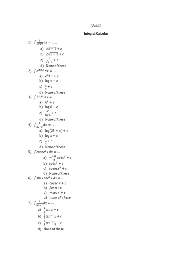 MCQ On Unit II | PDF | Mathematical Analysis | Calculus