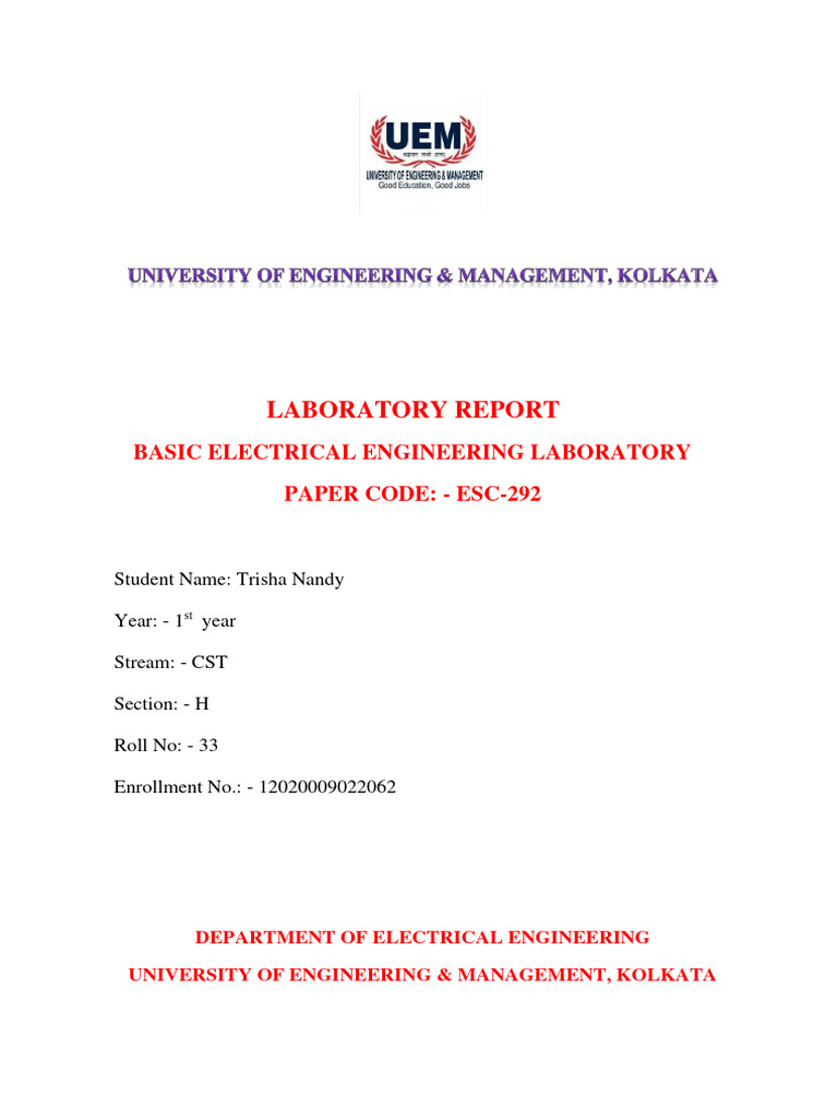 Electrical Engineering Lab Experiments | PDF | Electrical Network ...