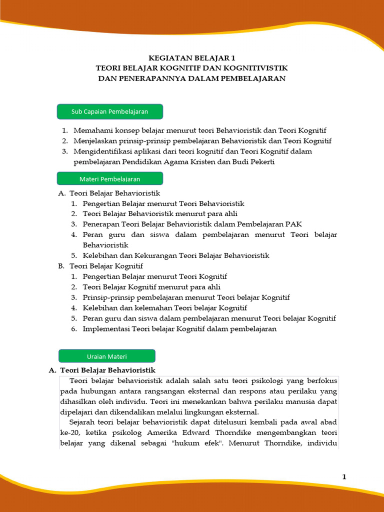Teory Belajar KB 1 | PDF
