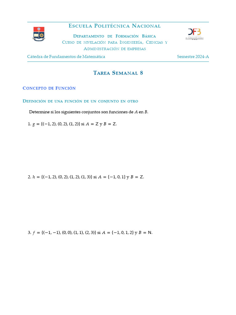 Tarea Semanal 8 Matematica | PDF | Función (Matemáticas) | Matemáticas