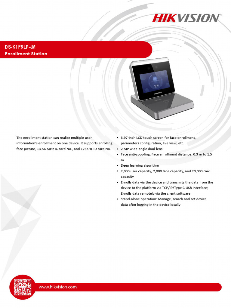 DS-K1F600U-D6E+Enrollment+Station Datasheet V1.1 20210309 | PDF | Usb ...