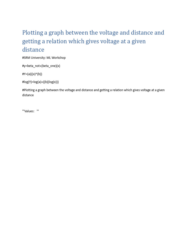 Plotting A Graph Between The Voltage and Distance and Getting A Relation Which Gives Voltage at ...