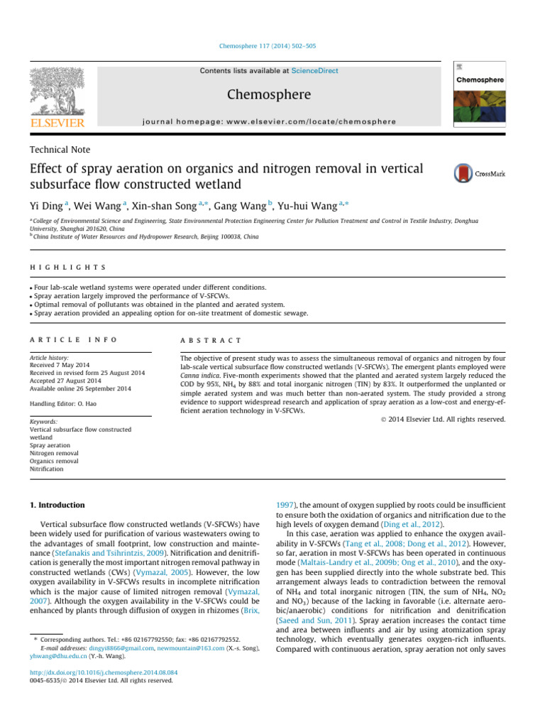 Effect of Spray Aeration On Organics and Nitrogen Removal in Vertical ...