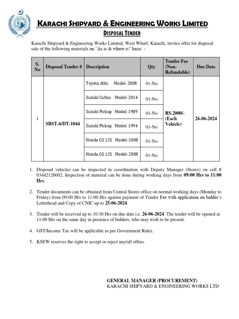 LATEST Diposal Tender Inquirey | PDF | Technology & Engineering