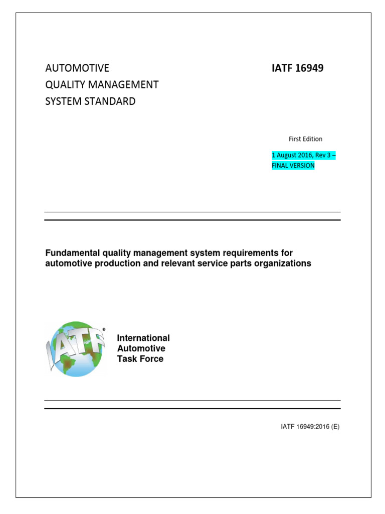 Iatf 16949 - 2016 | PDF | Iso 9000 | Quality Management System