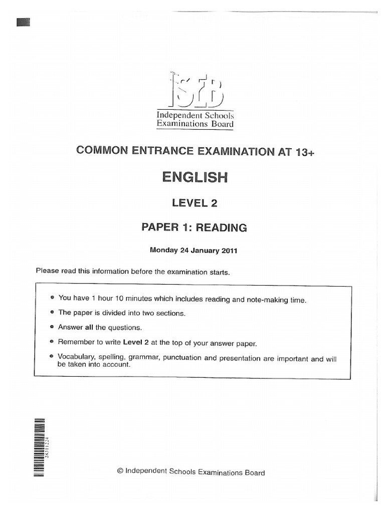 13 English Level 2 Paper 1 Iseb January 2011 | PDF
