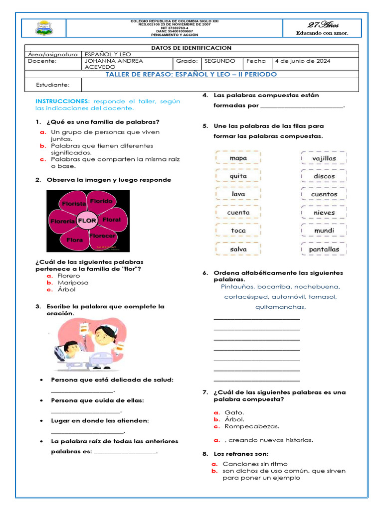 Taller Respaso 2P Español-Leo Segundo 2 | PDF