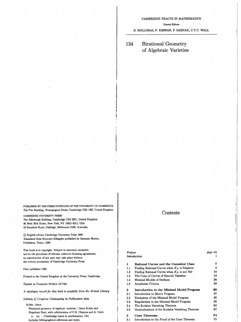 Birational Geometry of Algebraic Varieties - Kollár, Mori | PDF