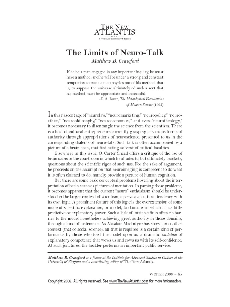 The Limits of Neuro-Talk-mathew Crawford | PDF | Mind | Psychology