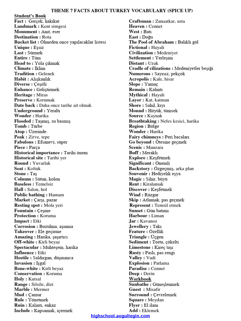 Theme 7 Facts About Turkey 2. Vocabulary (Spice Up) | PDF